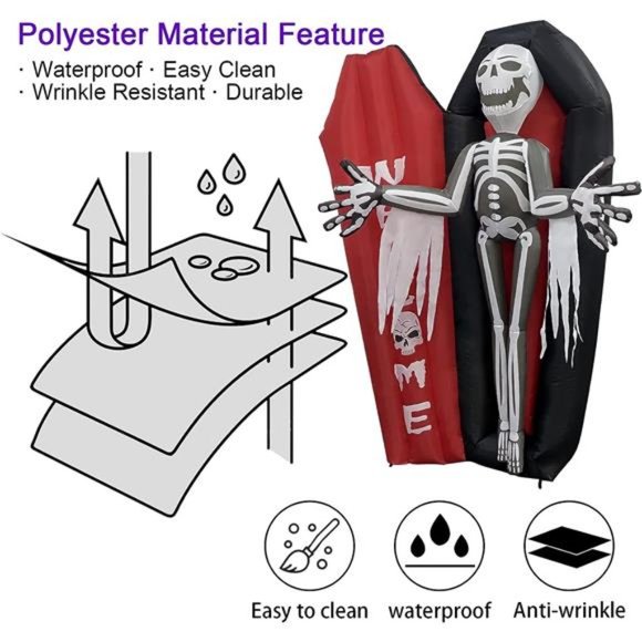 Holiday | Halloween Inflatable 6ft Coffin Skeleton Skull With Builtin ...